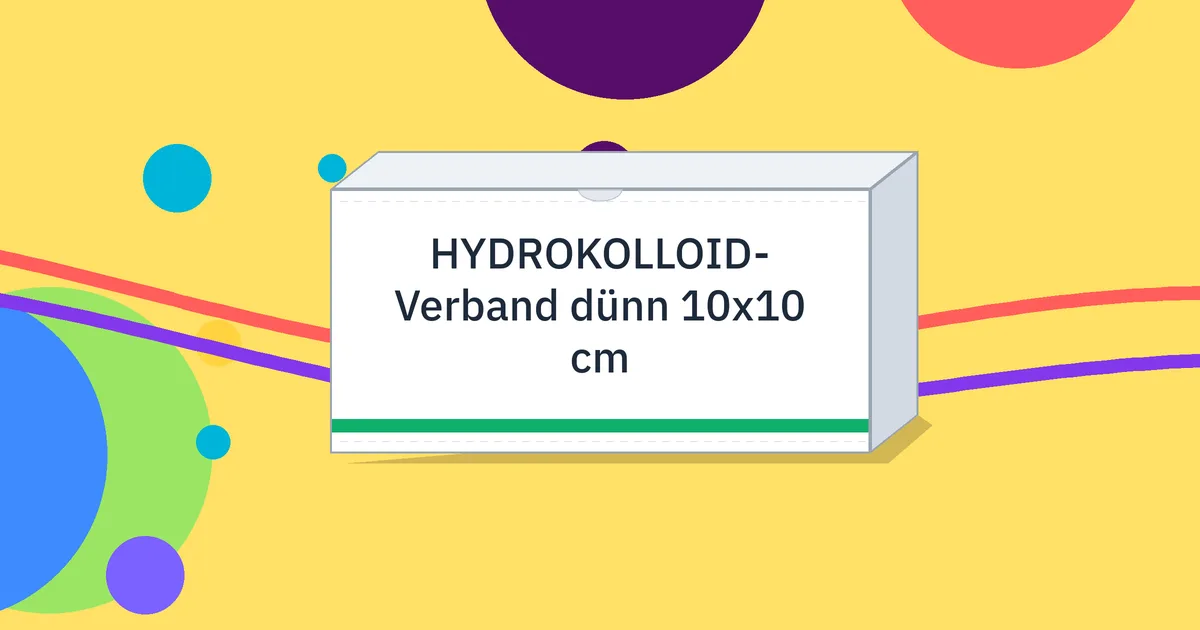 Symbolbild: Packung mit der Aufschrift HYDROKOLLOID-Verband dünn 10x10 cm (PZN 18714533) – Verfügbarkeit und Bezug in Apotheken in Frankfurt am Main