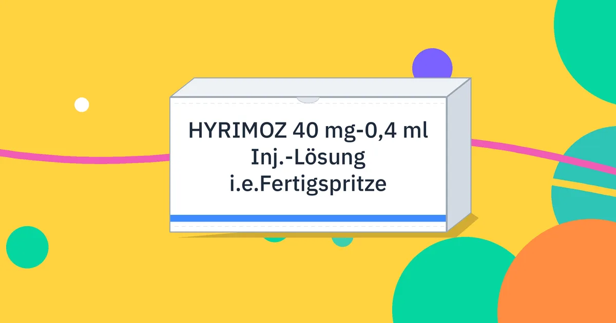Symbolbild: Packung mit der Aufschrift HYRIMOZ 40 mg-0,4 ml Inj.-Lösung i.e.Fertigspritze (PZN 19170331) – Verfügbarkeit und Bezug in Apotheken in Frankfurt am Main