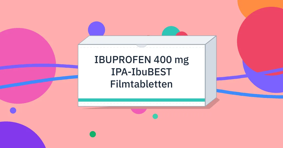 Symbolbild: Packung mit der Aufschrift IBUPROFEN 400 mg IPA-IbuBEST Filmtabletten (PZN 14329034) – Verfügbarkeit und Bezug in Apotheken in Frankfurt am Main