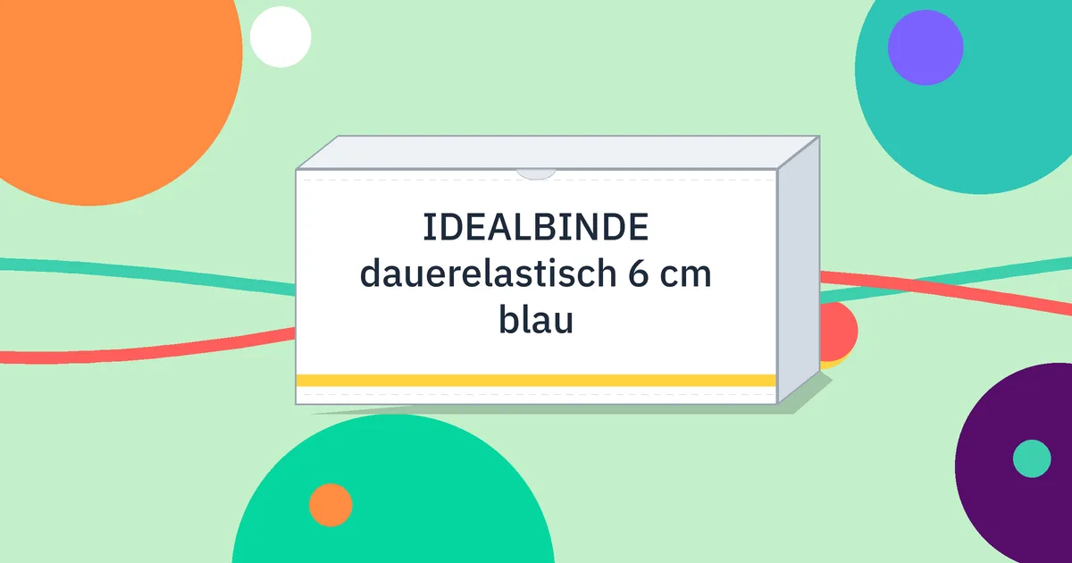Symbolbild: Packung mit der Aufschrift IDEALBINDE dauerelastisch 6 cm blau (PZN 03759487) – Verfügbarkeit und Bezug in Apotheken in Frankfurt am Main