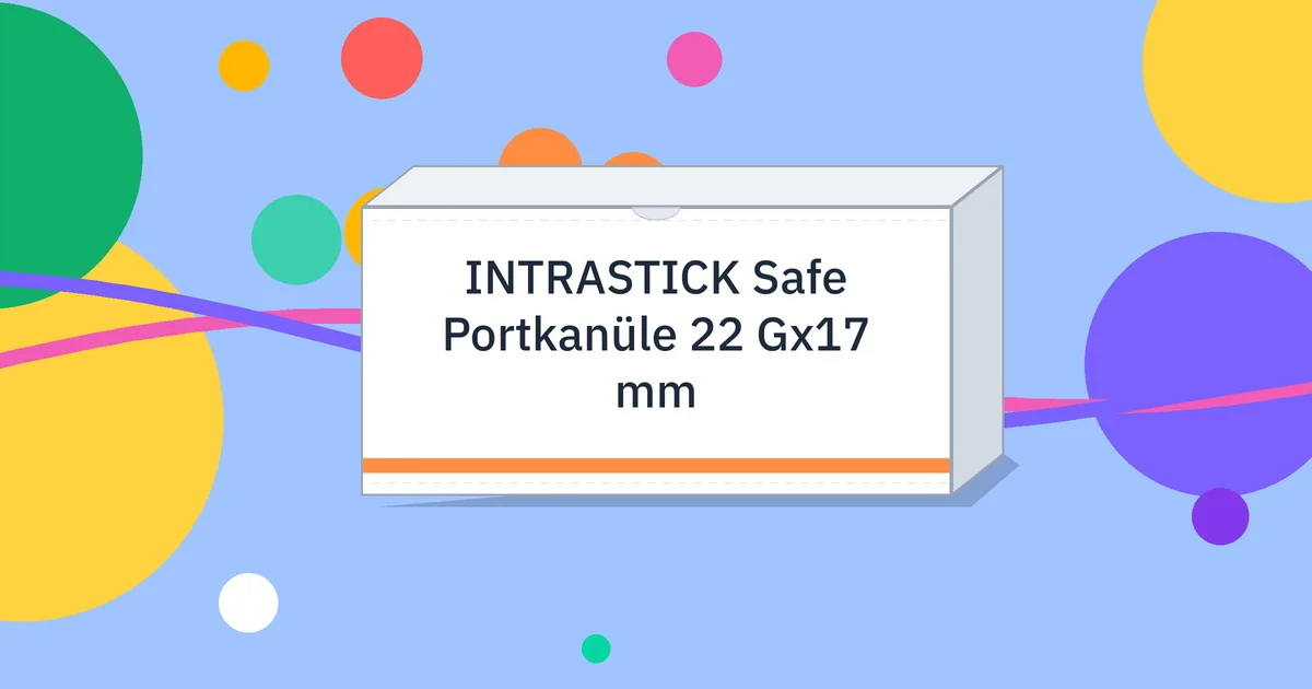 Symbolbild: Packung mit der Aufschrift INTRASTICK Safe Portkanüle 22 Gx17 mm (PZN 09315099) – Verfügbarkeit und Bezug in Apotheken in Frankfurt am Main