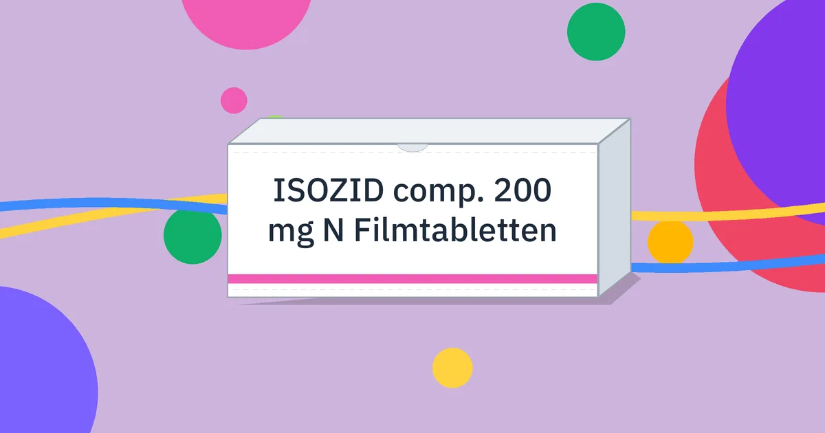 Symbolbild: Packung mit der Aufschrift ISOZID comp. 200 mg N Filmtabletten (PZN 04810032) – Verfügbarkeit und Bezug in Apotheken in Frankfurt am Main