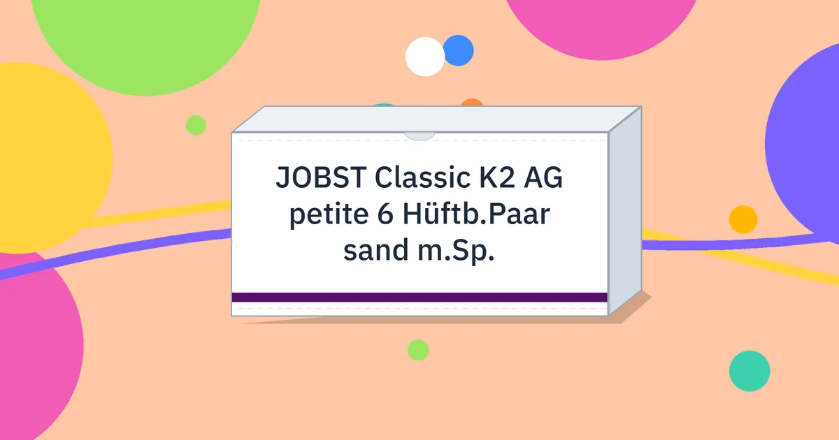 Symbolbild: Packung mit der Aufschrift JOBST Classic K2 AG petite 6 Hüftb.Paar sand m.Sp. (PZN 13064906) – Verfügbarkeit und Bezug in Apotheken in Frankfurt am Main