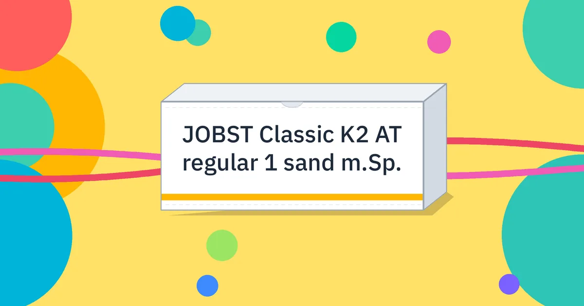 Symbolbild: Packung mit der Aufschrift JOBST Classic K2 AT regular 1 sand m.Sp. (PZN 11276001) – Verfügbarkeit und Bezug in Apotheken in Frankfurt am Main