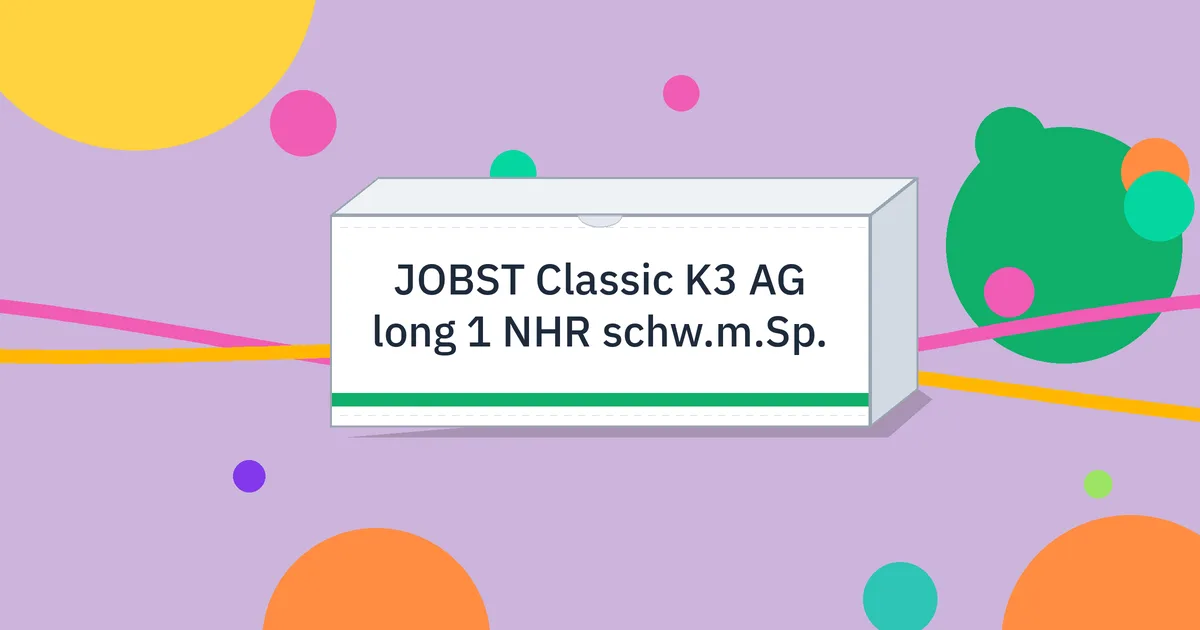 Symbolbild: Packung mit der Aufschrift JOBST Classic K3 AG long 1 NHR schw.m.Sp. (PZN 13071711) – Verfügbarkeit und Bezug in Apotheken in Frankfurt am Main