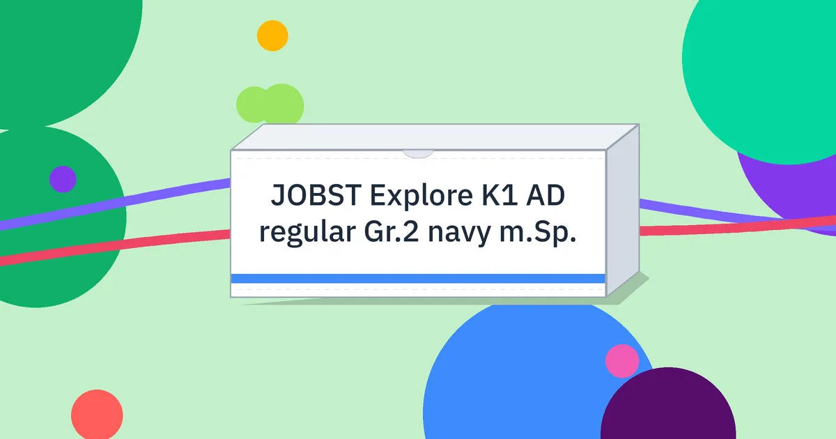 Symbolbild: Packung mit der Aufschrift JOBST Explore K1 AD regular Gr.2 navy m.Sp. (PZN 11021620) – Verfügbarkeit und Bezug in Apotheken in Frankfurt am Main