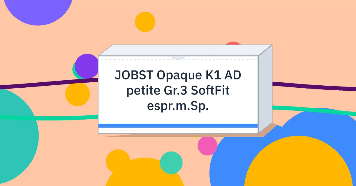 Symbolbild: Packung mit der Aufschrift JOBST Opaque K1 AD petite Gr.3 SoftFit espr.m.Sp. (PZN 16264592) – Verfügbarkeit und Bezug in Apotheken in Frankfurt am Main