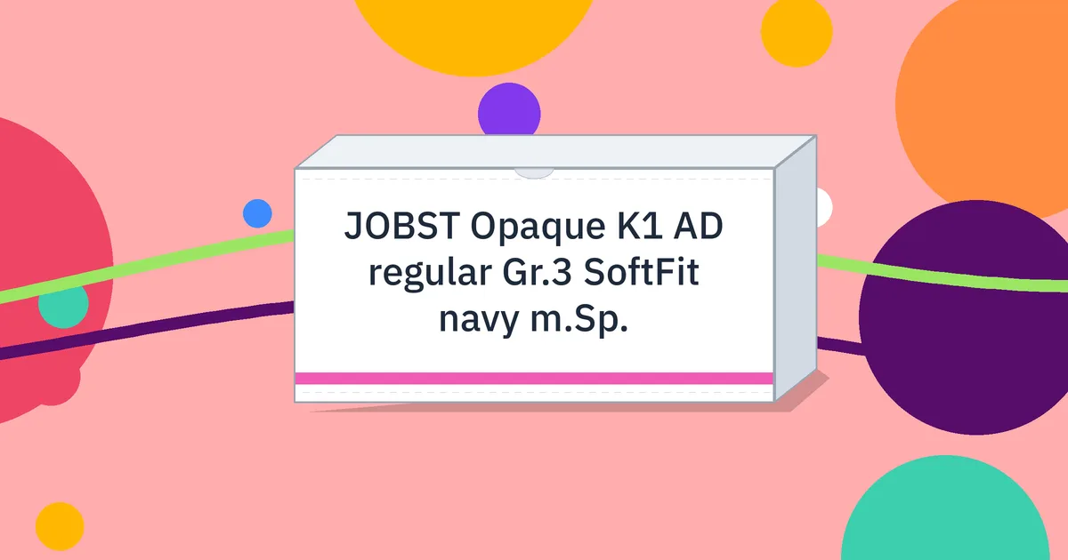 Symbolbild: Packung mit der Aufschrift JOBST Opaque K1 AD regular Gr.3 SoftFit navy m.Sp. (PZN 13081833) – Verfügbarkeit und Bezug in Apotheken in Frankfurt am Main