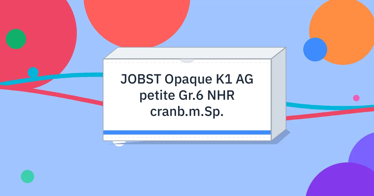 Symbolbild: Packung mit der Aufschrift JOBST Opaque K1 AG petite Gr.6 NHR cranb.m.Sp. (PZN 13084435) – Verfügbarkeit und Bezug in Apotheken in Frankfurt am Main