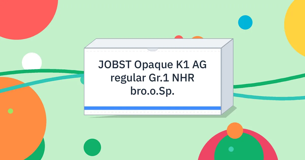 Symbolbild: Packung mit der Aufschrift JOBST Opaque K1 AG regular Gr.1 NHR bro.o.Sp. (PZN 13095019) – Verfügbarkeit und Bezug in Apotheken in Frankfurt am Main