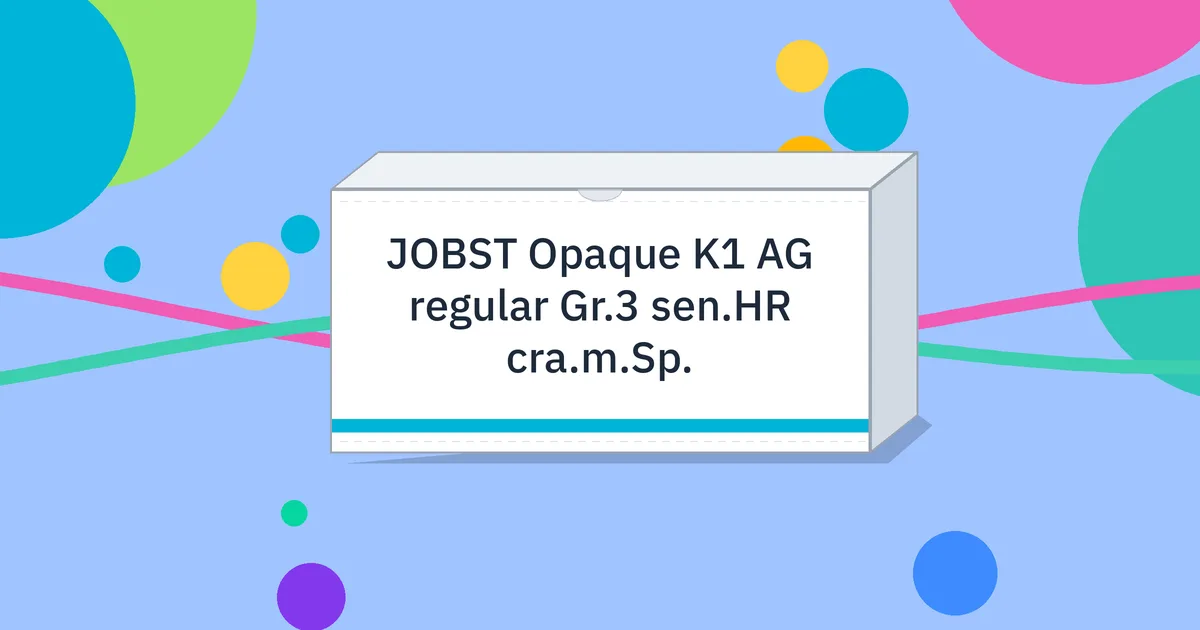 Symbolbild: Packung mit der Aufschrift JOBST Opaque K1 AG regular Gr.3 sen.HR cra.m.Sp. (PZN 13092512) – Verfügbarkeit und Bezug in Apotheken in Frankfurt am Main