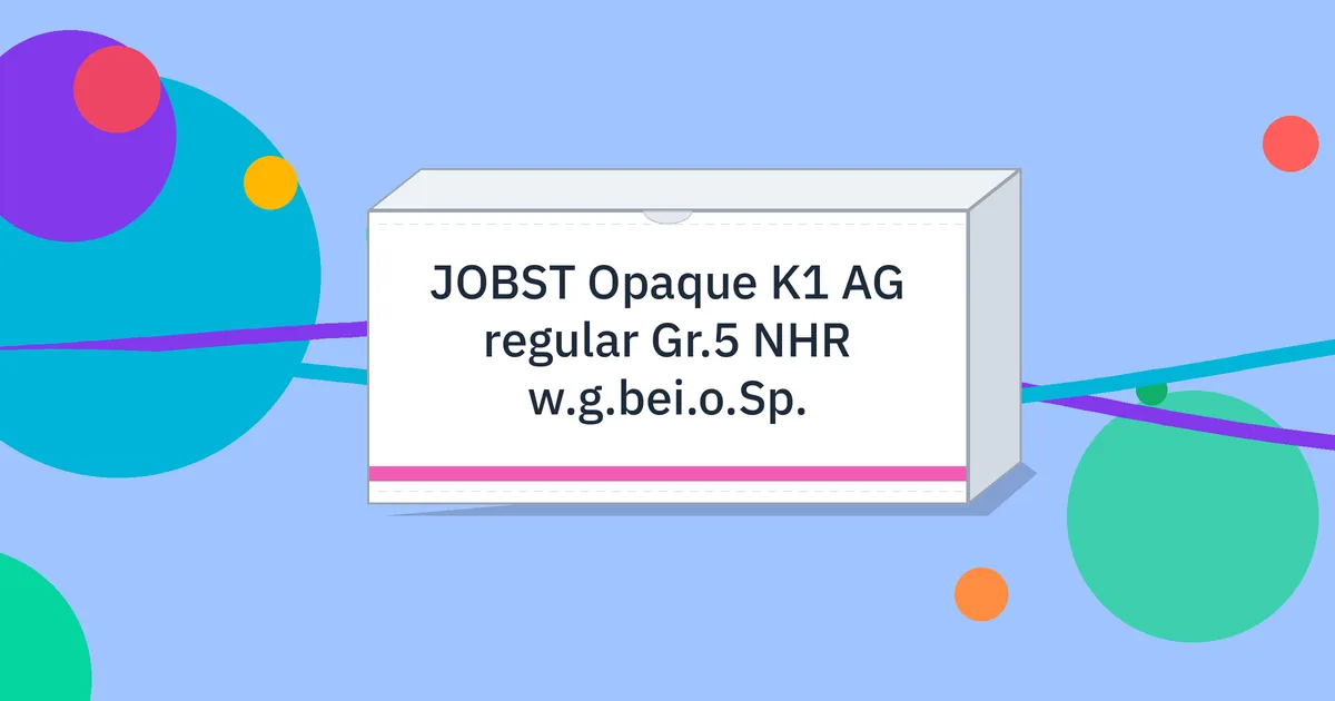 Symbolbild: Packung mit der Aufschrift JOBST Opaque K1 AG regular Gr.5 NHR w.g.bei.o.Sp. (PZN 16265686) – Verfügbarkeit und Bezug in Apotheken in Frankfurt am Main