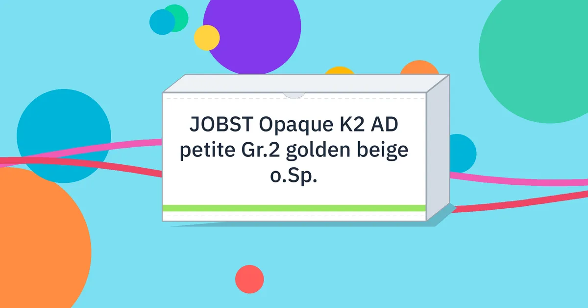 Symbolbild: Packung mit der Aufschrift JOBST Opaque K2 AD petite Gr.2 golden beige o.Sp. (PZN 16278507) – Verfügbarkeit und Bezug in Apotheken in Frankfurt am Main