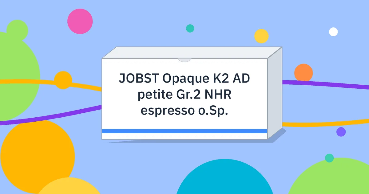 Symbolbild: Packung mit der Aufschrift JOBST Opaque K2 AD petite Gr.2 NHR espresso o.Sp. (PZN 16279197) – Verfügbarkeit und Bezug in Apotheken in Frankfurt am Main