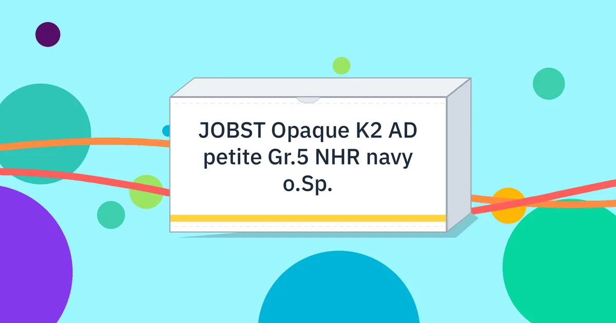 Symbolbild: Packung mit der Aufschrift JOBST Opaque K2 AD petite Gr.5 NHR navy o.Sp. (PZN 13109796) – Verfügbarkeit und Bezug in Apotheken in Frankfurt am Main