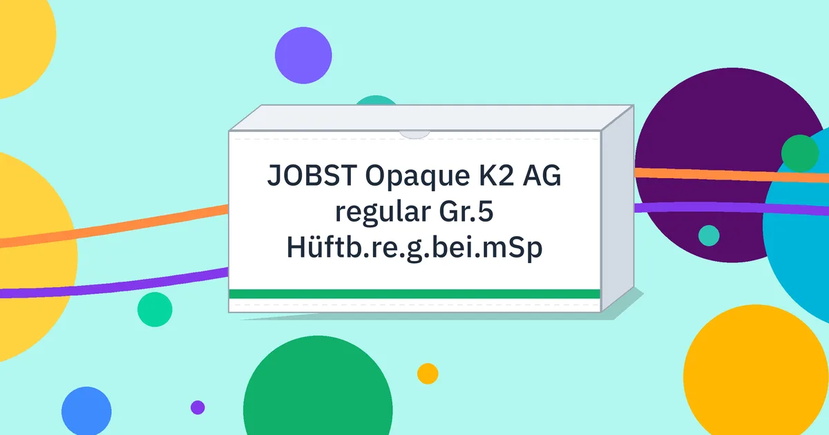 Symbolbild: Packung mit der Aufschrift JOBST Opaque K2 AG regular Gr.5 Hüftb.re.g.bei.mSp (PZN 16286843) – Verfügbarkeit und Bezug in Apotheken in Frankfurt am Main