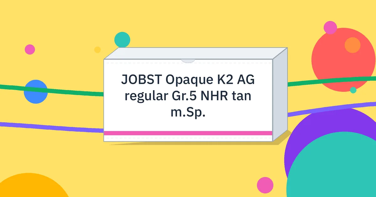 Symbolbild: Packung mit der Aufschrift JOBST Opaque K2 AG regular Gr.5 NHR tan m.Sp. (PZN 16281047) – Verfügbarkeit und Bezug in Apotheken in Frankfurt am Main