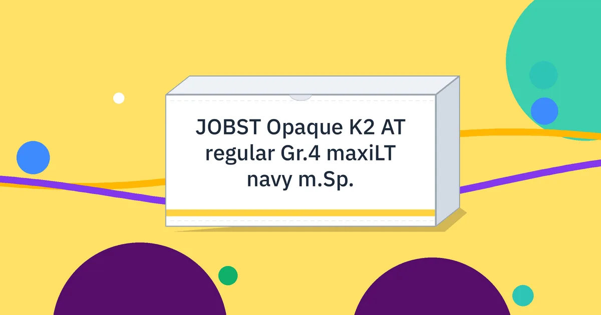 Symbolbild: Packung mit der Aufschrift JOBST Opaque K2 AT regular Gr.4 maxiLT navy m.Sp. (PZN 13121573) – Verfügbarkeit und Bezug in Apotheken in Frankfurt am Main