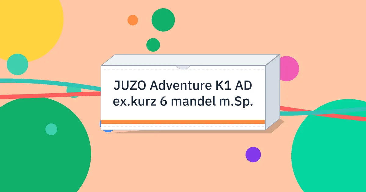 Symbolbild: Packung mit der Aufschrift JUZO Adventure K1 AD ex.kurz 6 mandel m.Sp. (PZN 14978324) – Verfügbarkeit und Bezug in Apotheken in Frankfurt am Main