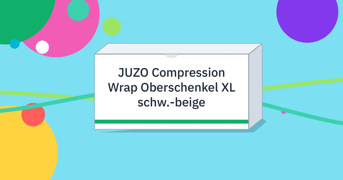 Symbolbild: Packung mit der Aufschrift JUZO Compression Wrap Oberschenkel XL schw.-beige (PZN 16143492) – Verfügbarkeit und Bezug in Apotheken in Frankfurt am Main