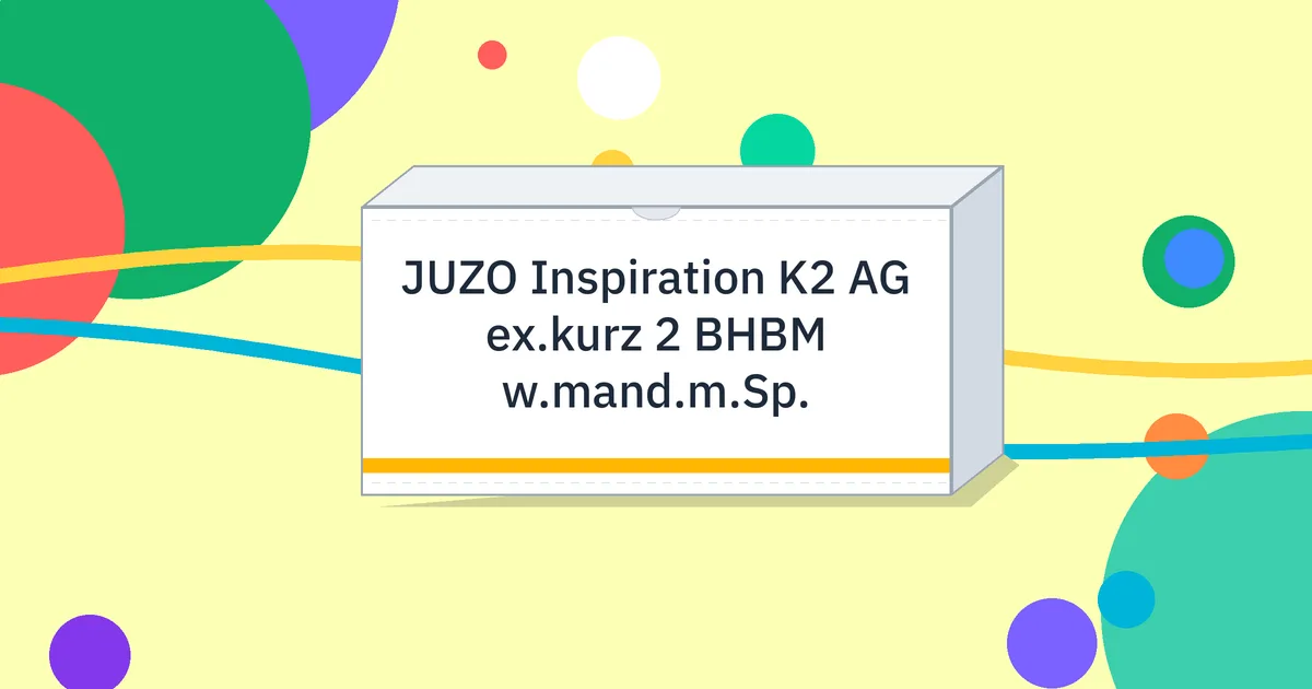 Symbolbild: Packung mit der Aufschrift JUZO Inspiration K2 AG ex.kurz 2 BHBM w.mand.m.Sp. (PZN 14884132) – Verfügbarkeit und Bezug in Apotheken in Frankfurt am Main