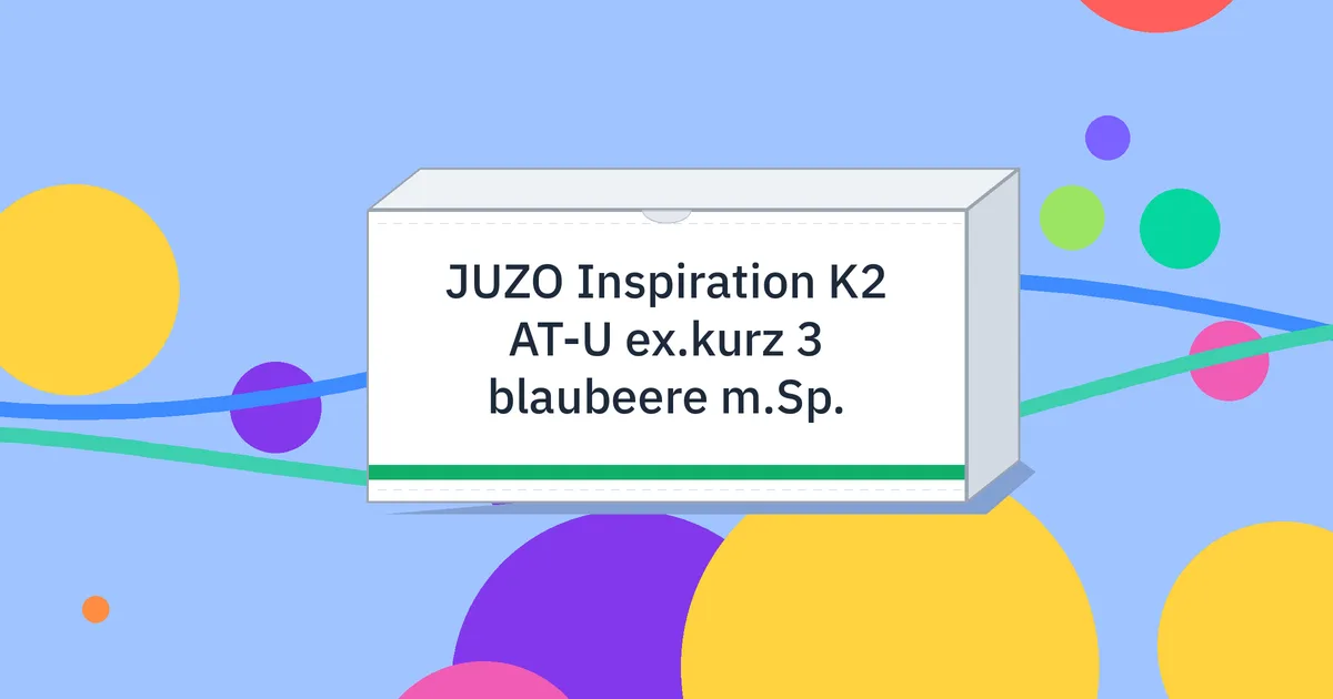 Symbolbild: Packung mit der Aufschrift JUZO Inspiration K2 AT-U ex.kurz 3 blaubeere m.Sp. (PZN 14965847) – Verfügbarkeit und Bezug in Apotheken in Frankfurt am Main
