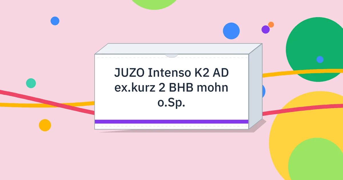 Symbolbild: Packung mit der Aufschrift JUZO Intenso K2 AD ex.kurz 2 BHB mohn o.Sp. (PZN 18625835) – Verfügbarkeit und Bezug in Apotheken in Frankfurt am Main
