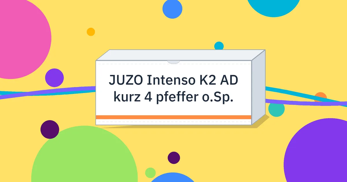 Symbolbild: Packung mit der Aufschrift JUZO Intenso K2 AD kurz 4 pfeffer o.Sp. (PZN 18617907) – Verfügbarkeit und Bezug in Apotheken in Frankfurt am Main