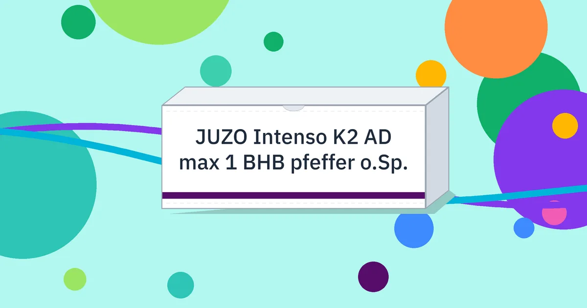 Symbolbild: Packung mit der Aufschrift JUZO Intenso K2 AD max 1 BHB pfeffer o.Sp. (PZN 18626622) – Verfügbarkeit und Bezug in Apotheken in Frankfurt am Main