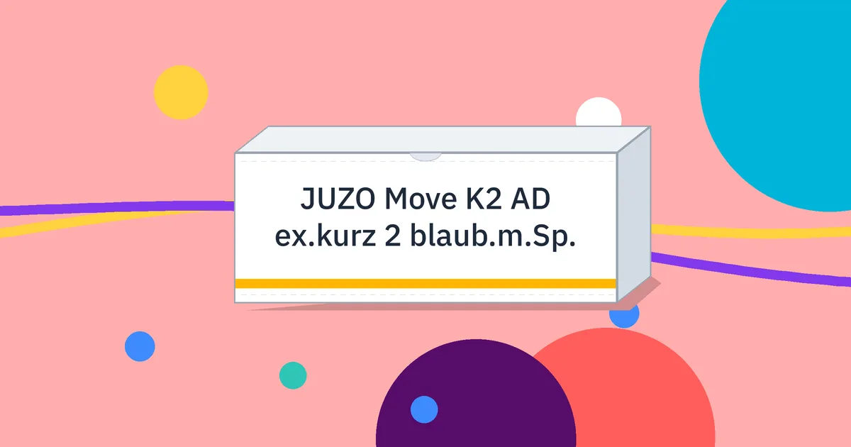 Symbolbild: Packung mit der Aufschrift JUZO Move K2 AD ex.kurz 2 blaub.m.Sp. (PZN 18541498) – Verfügbarkeit und Bezug in Apotheken in Frankfurt am Main