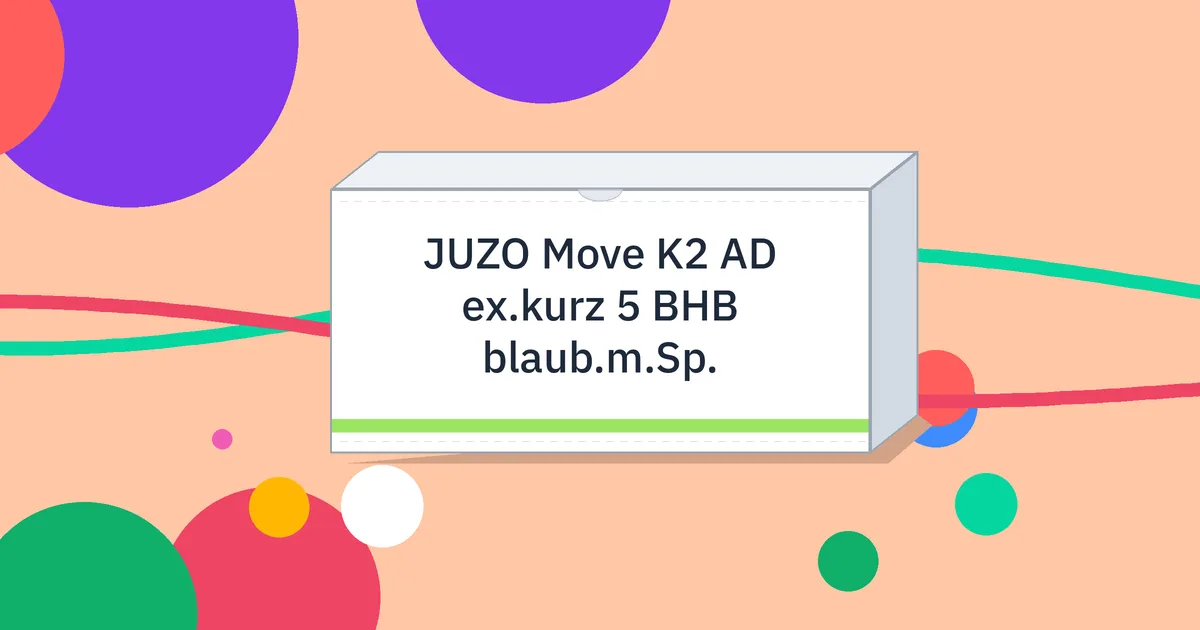 Symbolbild: Packung mit der Aufschrift JUZO Move K2 AD ex.kurz 5 BHB blaub.m.Sp. (PZN 18541972) – Verfügbarkeit und Bezug in Apotheken in Frankfurt am Main