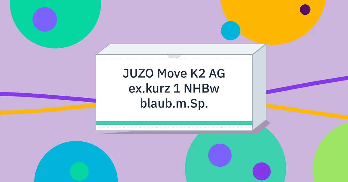 Symbolbild: Packung mit der Aufschrift JUZO Move K2 AG ex.kurz 1 NHBw blaub.m.Sp. (PZN 18562537) – Verfügbarkeit und Bezug in Apotheken in Frankfurt am Main