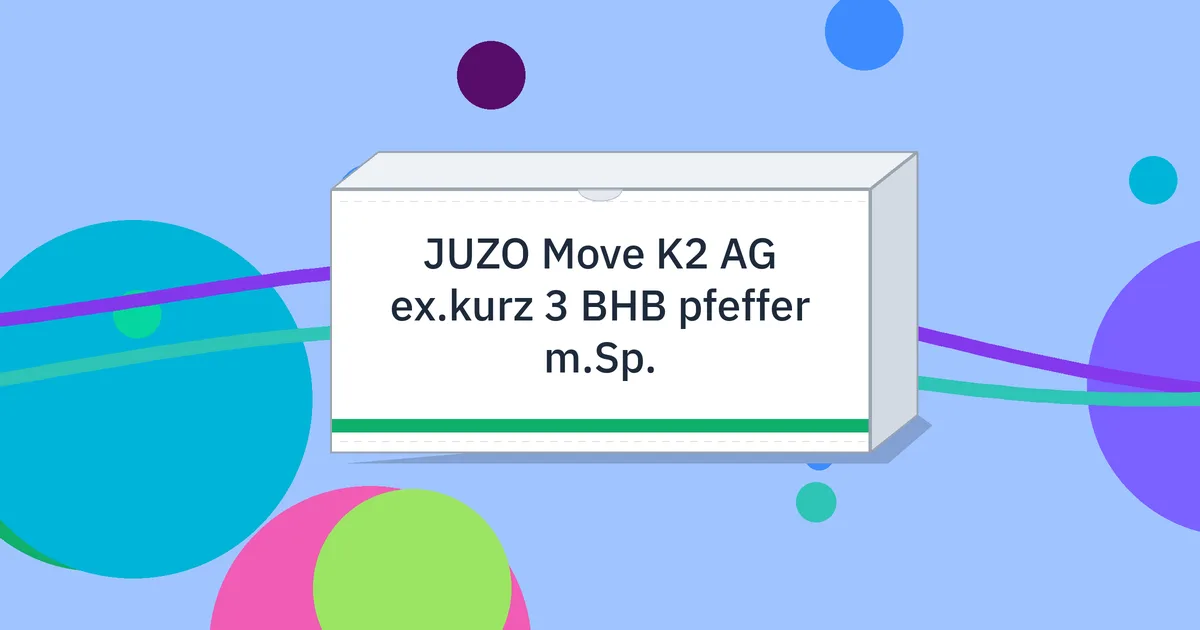 Symbolbild: Packung mit der Aufschrift JUZO Move K2 AG ex.kurz 3 BHB pfeffer m.Sp. (PZN 16637426) – Verfügbarkeit und Bezug in Apotheken in Frankfurt am Main