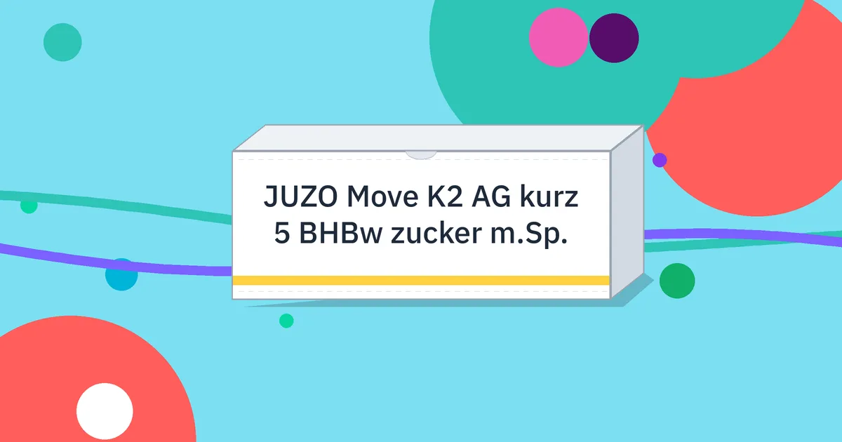 Symbolbild: Packung mit der Aufschrift JUZO Move K2 AG kurz 5 BHBw zucker m.Sp. (PZN 18528322) – Verfügbarkeit und Bezug in Apotheken in Frankfurt am Main