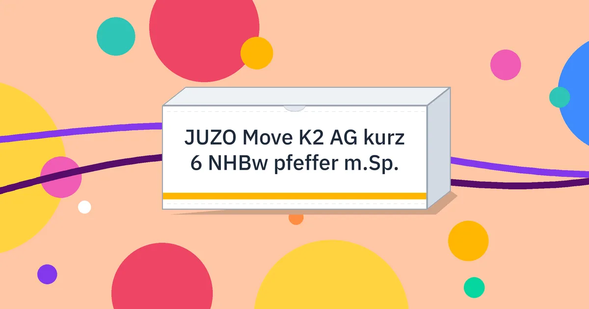 Symbolbild: Packung mit der Aufschrift JUZO Move K2 AG kurz 6 NHBw pfeffer m.Sp. (PZN 16640575) – Verfügbarkeit und Bezug in Apotheken in Frankfurt am Main