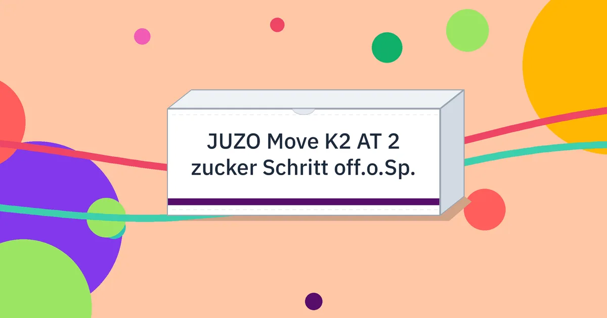 Symbolbild: Packung mit der Aufschrift JUZO Move K2 AT 2 zucker Schritt off.o.Sp. (PZN 20669484) – Verfügbarkeit und Bezug in Apotheken in Frankfurt am Main