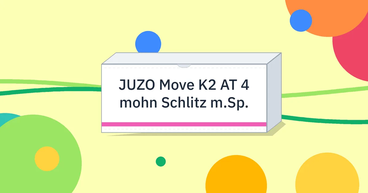 Symbolbild: Packung mit der Aufschrift JUZO Move K2 AT 4 mohn Schlitz m.Sp. (PZN 20668929) – Verfügbarkeit und Bezug in Apotheken in Frankfurt am Main