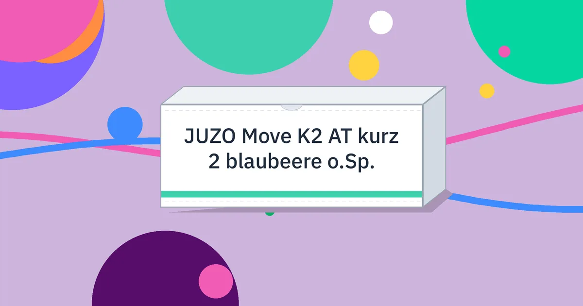 Symbolbild: Packung mit der Aufschrift JUZO Move K2 AT kurz 2 blaubeere o.Sp. (PZN 20675444) – Verfügbarkeit und Bezug in Apotheken in Frankfurt am Main