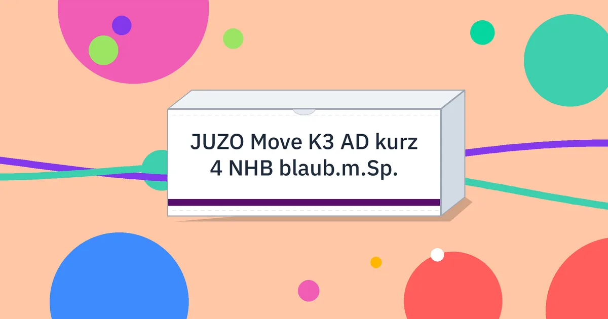 Symbolbild: Packung mit der Aufschrift JUZO Move K3 AD kurz 4 NHB blaub.m.Sp. (PZN 18572062) – Verfügbarkeit und Bezug in Apotheken in Frankfurt am Main