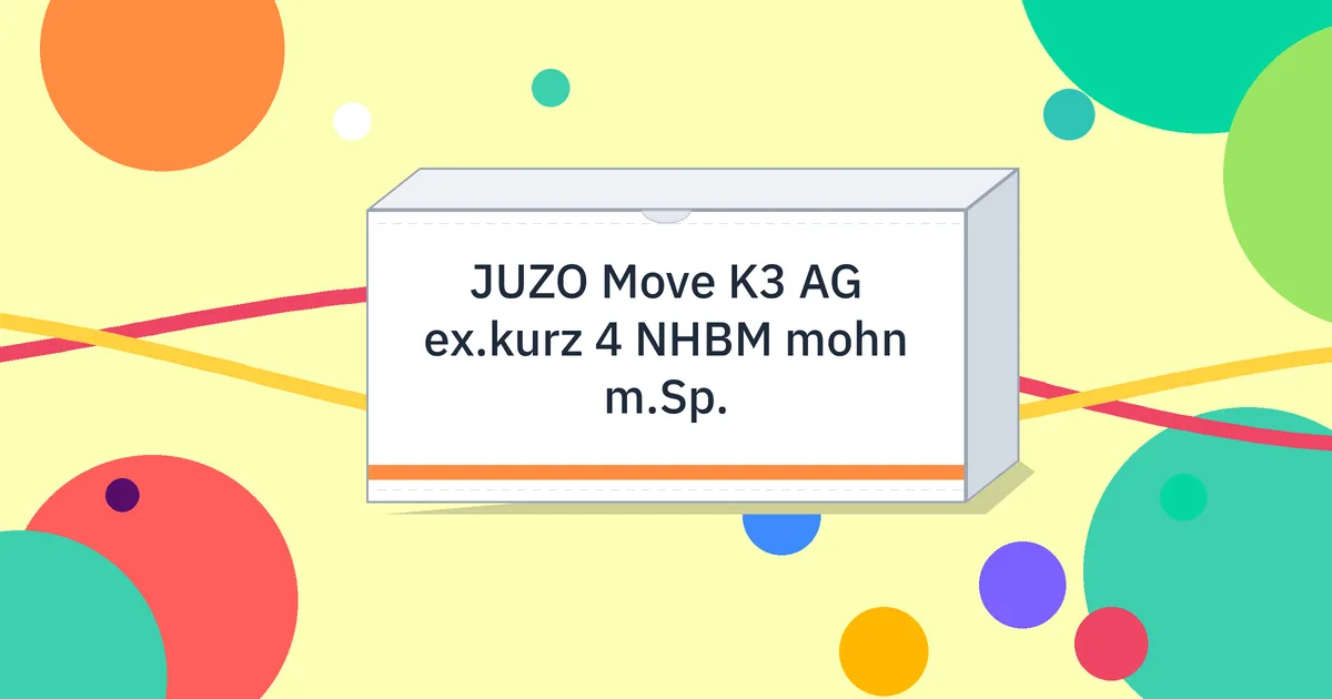 Symbolbild: Packung mit der Aufschrift JUZO Move K3 AG ex.kurz 4 NHBM mohn m.Sp. (PZN 18594595) – Verfügbarkeit und Bezug in Apotheken in Frankfurt am Main