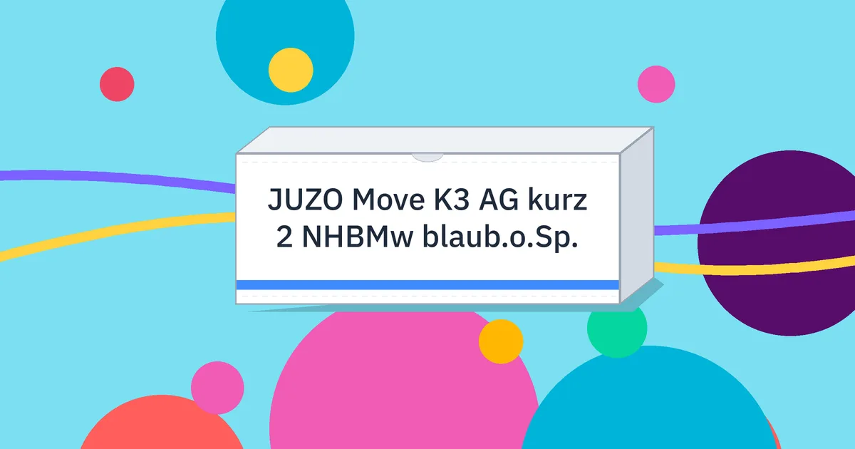 Symbolbild: Packung mit der Aufschrift JUZO Move K3 AG kurz 2 NHBMw blaub.o.Sp. (PZN 18592745) – Verfügbarkeit und Bezug in Apotheken in Frankfurt am Main