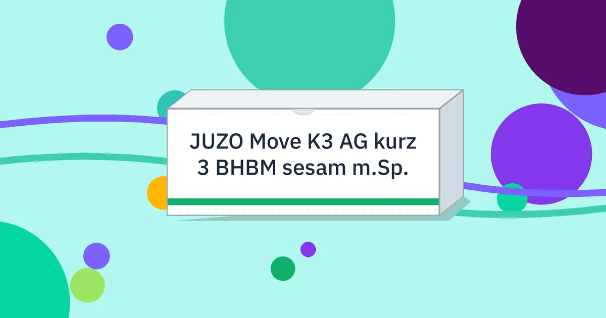 Symbolbild: Packung mit der Aufschrift JUZO Move K3 AG kurz 3 BHBM sesam m.Sp. (PZN 18580096) – Verfügbarkeit und Bezug in Apotheken in Frankfurt am Main