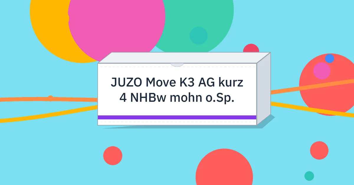 Symbolbild: Packung mit der Aufschrift JUZO Move K3 AG kurz 4 NHBw mohn o.Sp. (PZN 18592395) – Verfügbarkeit und Bezug in Apotheken in Frankfurt am Main