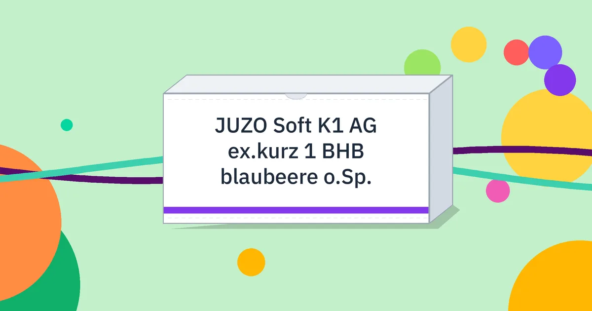 Symbolbild: Packung mit der Aufschrift JUZO Soft K1 AG ex.kurz 1 BHB blaubeere o.Sp. (PZN 14824242) – Verfügbarkeit und Bezug in Apotheken in Frankfurt am Main