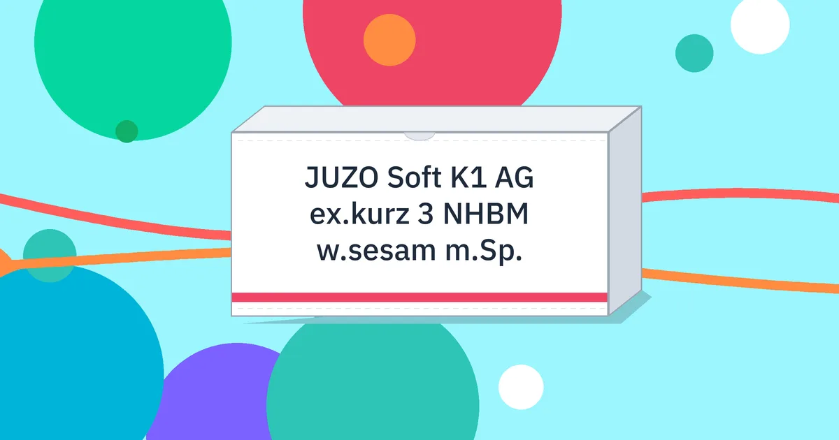 Symbolbild: Packung mit der Aufschrift JUZO Soft K1 AG ex.kurz 3 NHBM w.sesam m.Sp. (PZN 15017472) – Verfügbarkeit und Bezug in Apotheken in Frankfurt am Main