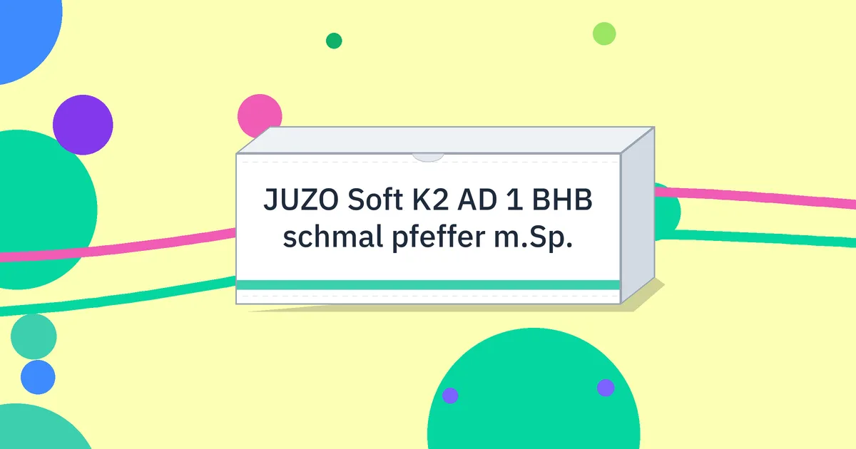 Symbolbild: Packung mit der Aufschrift JUZO Soft K2 AD 1 BHB schmal pfeffer m.Sp. (PZN 15464900) – Verfügbarkeit und Bezug in Apotheken in Frankfurt am Main