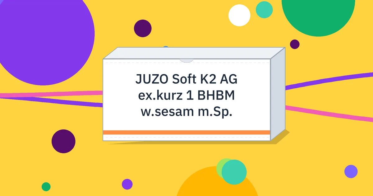 Symbolbild: Packung mit der Aufschrift JUZO Soft K2 AG ex.kurz 1 BHBM w.sesam m.Sp. (PZN 14868096) – Verfügbarkeit und Bezug in Apotheken in Frankfurt am Main