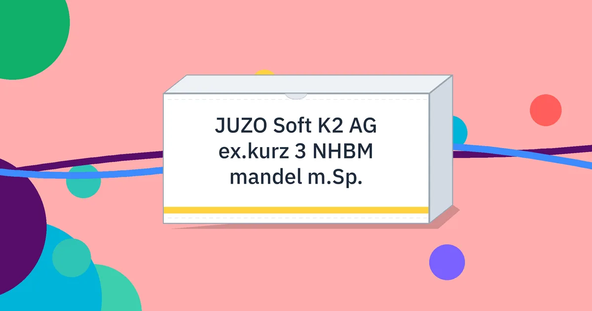Symbolbild: Packung mit der Aufschrift JUZO Soft K2 AG ex.kurz 3 NHBM mandel m.Sp. (PZN 15021982) – Verfügbarkeit und Bezug in Apotheken in Frankfurt am Main