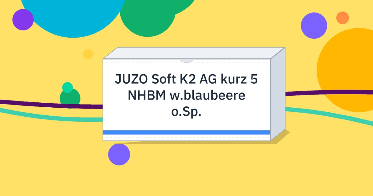 Symbolbild: Packung mit der Aufschrift JUZO Soft K2 AG kurz 5 NHBM w.blaubeere o.Sp. (PZN 15020675) – Verfügbarkeit und Bezug in Apotheken in Frankfurt am Main