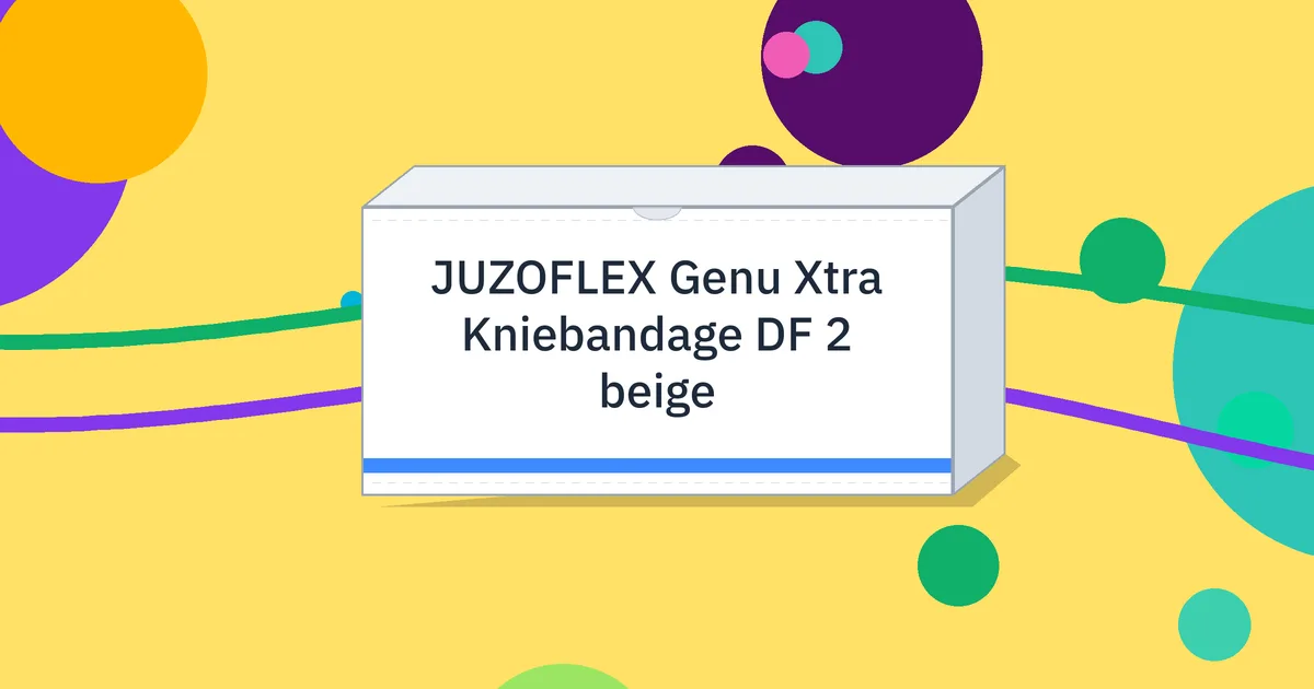 Symbolbild: Packung mit der Aufschrift JUZOFLEX Genu Xtra Kniebandage DF 2 beige (PZN 16497586) – Verfügbarkeit und Bezug in Apotheken in Frankfurt am Main